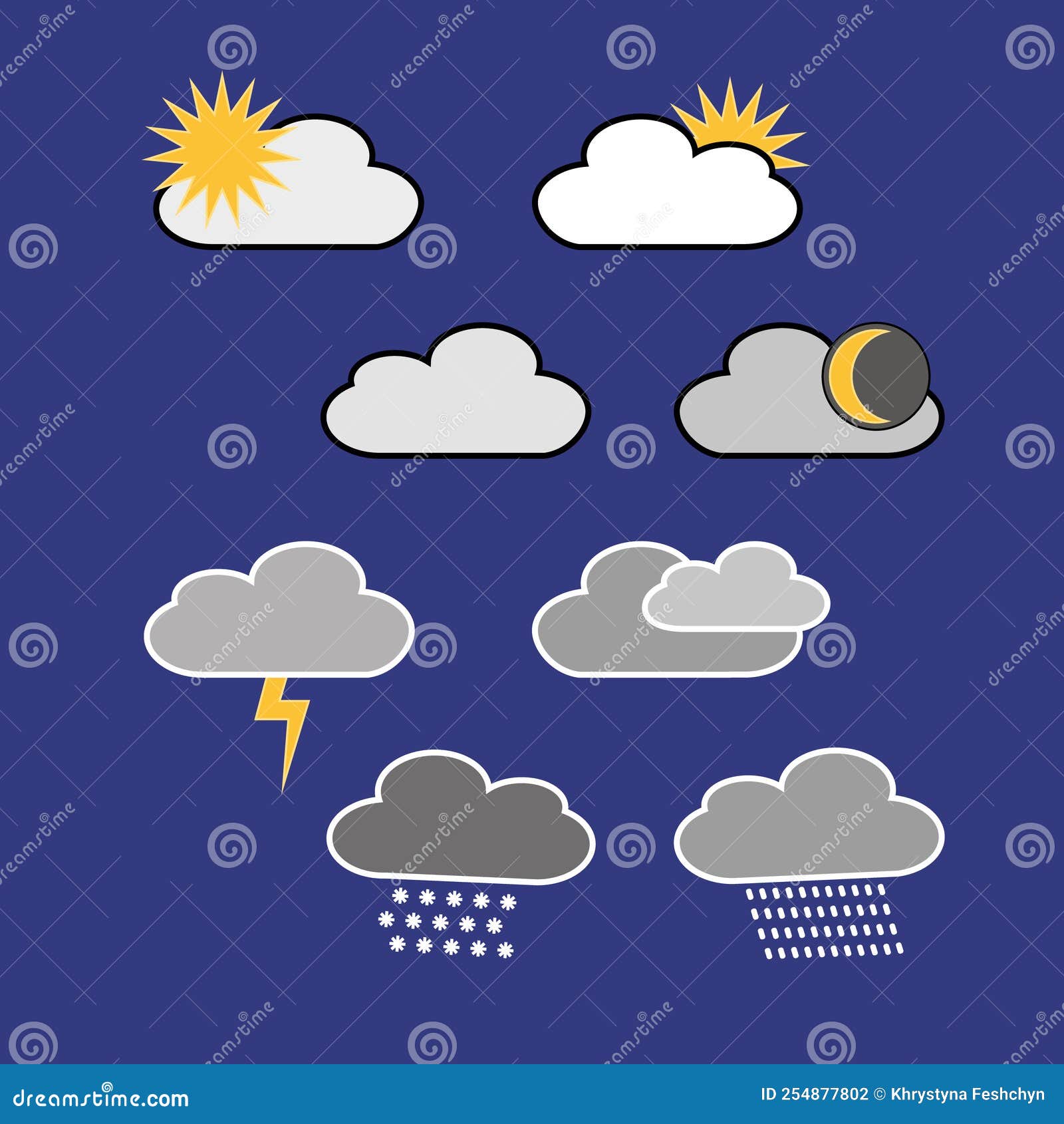 Different Clouds with the Sun,rain.weather Symbols Stock Vector ...