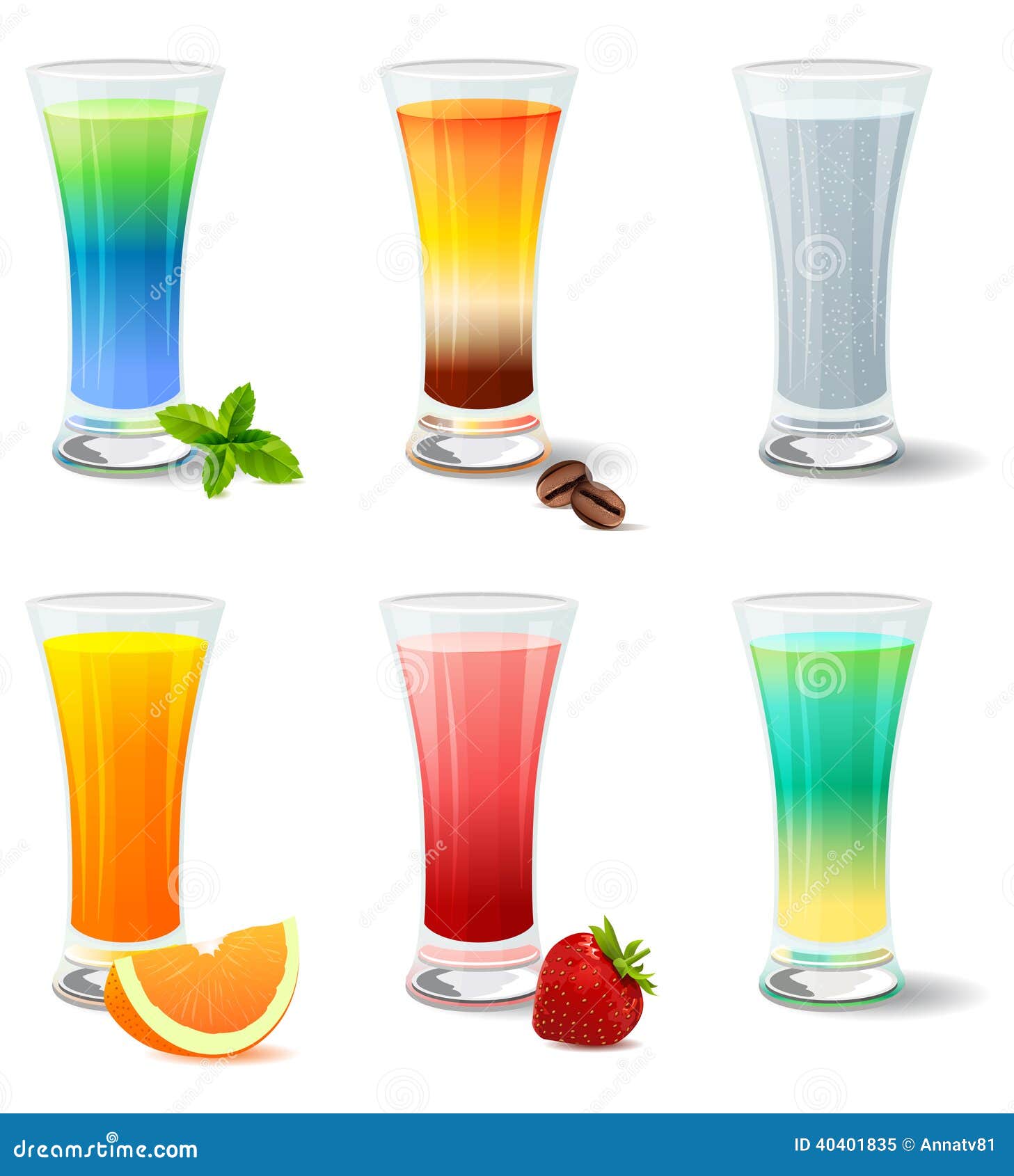 Set Of Realistic Cocktails On Transparent Background. Cartoon Vector ...