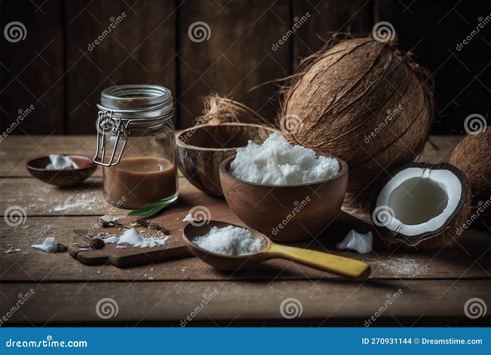 Different Coconut Products on a Table. Generative Ai Stock Illustration ...