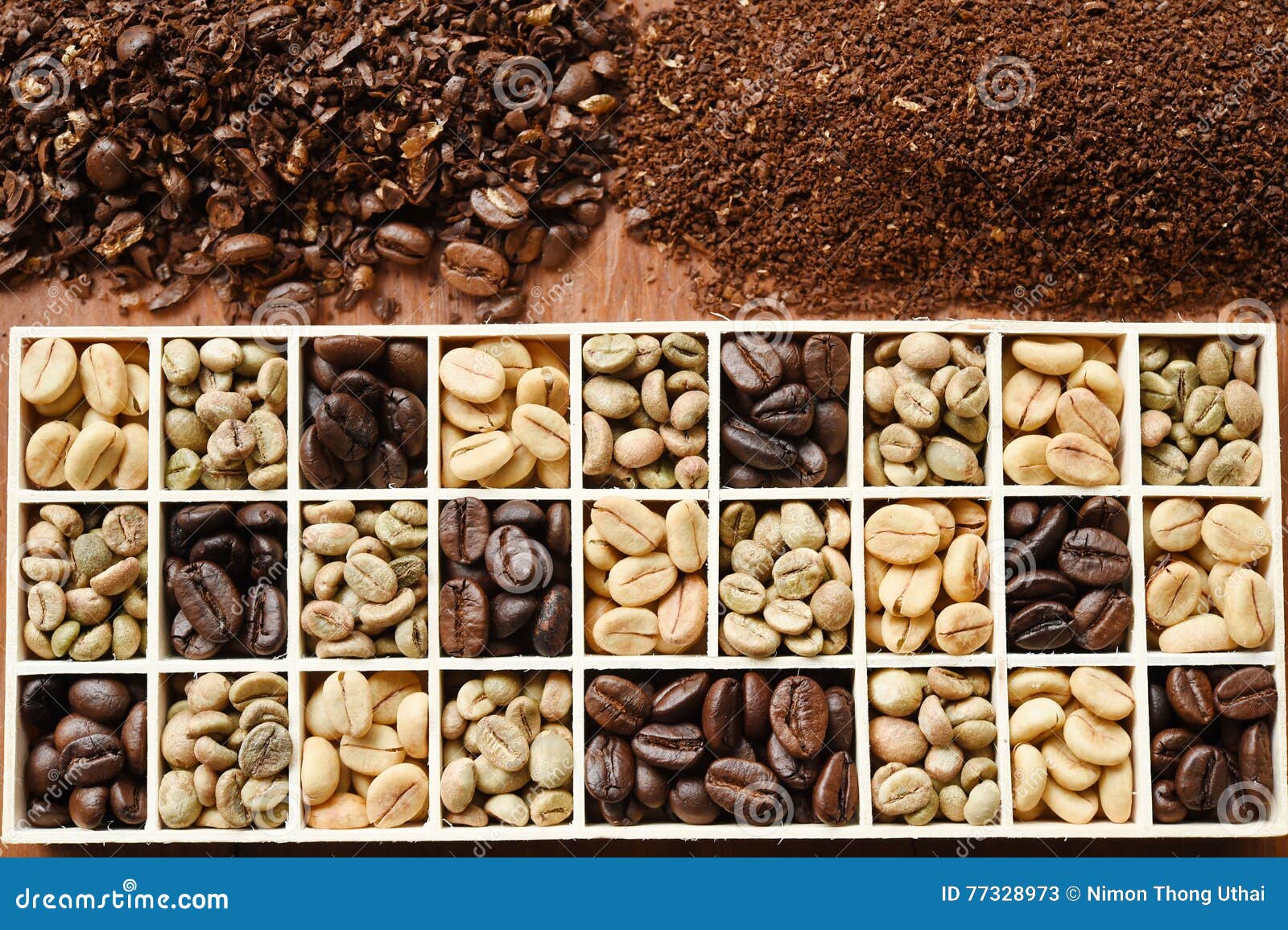 Different Coffee Forms in Wooden Box Stock Image - Image of food, grain ...