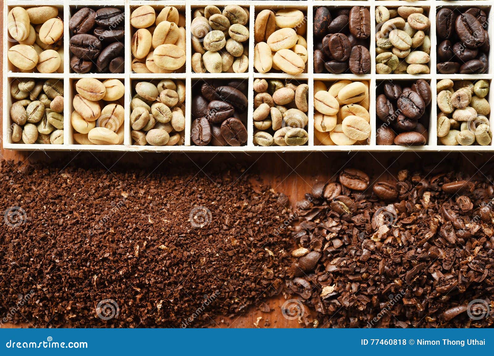 Different Coffee Forms in Wooden Box Stock Photo - Image of fresh, bean ...