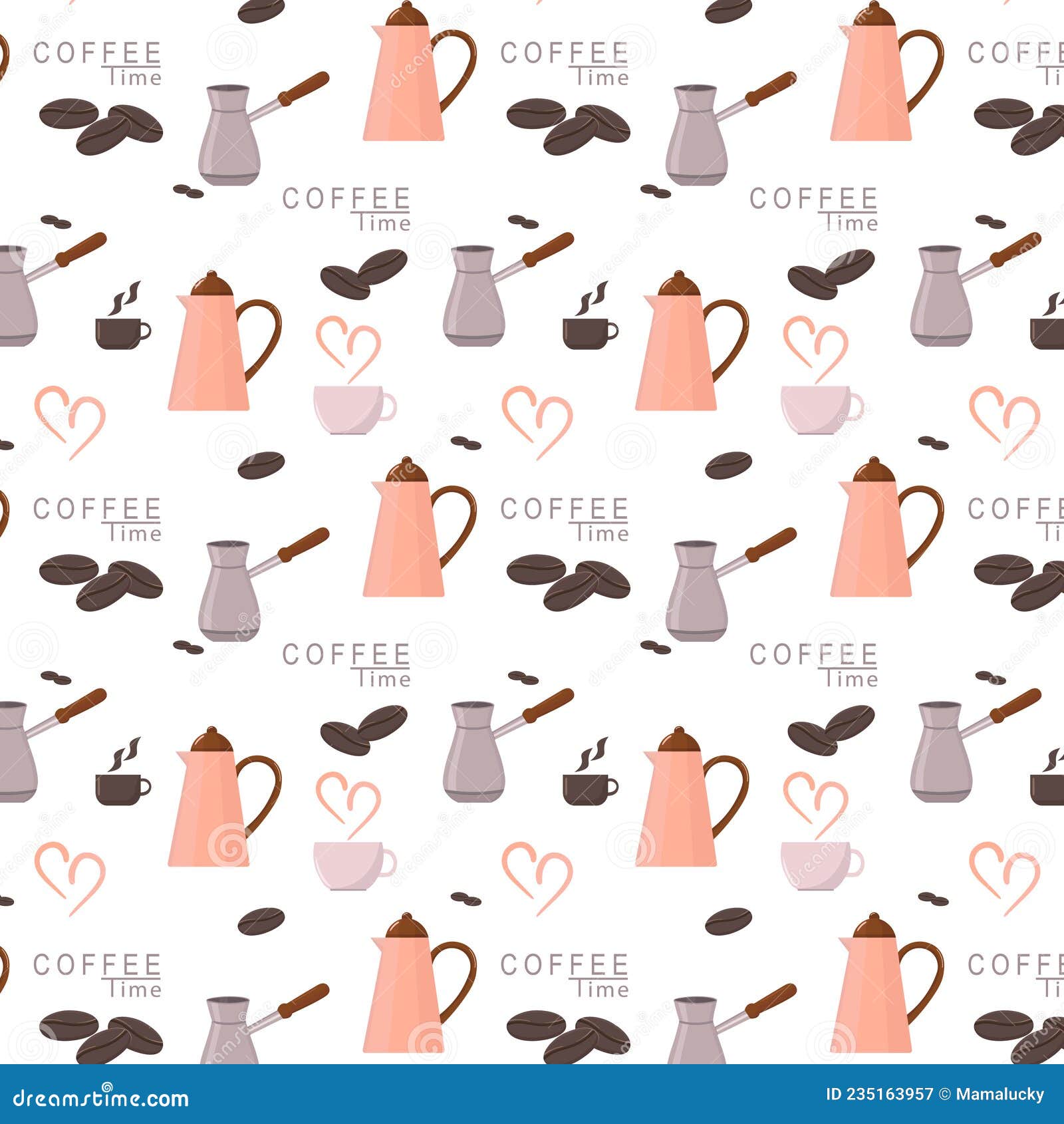 Different Coffee Mugs, Pots and Coffee Makers. Seamless Pattern. Coffee Element for Cafe or ...