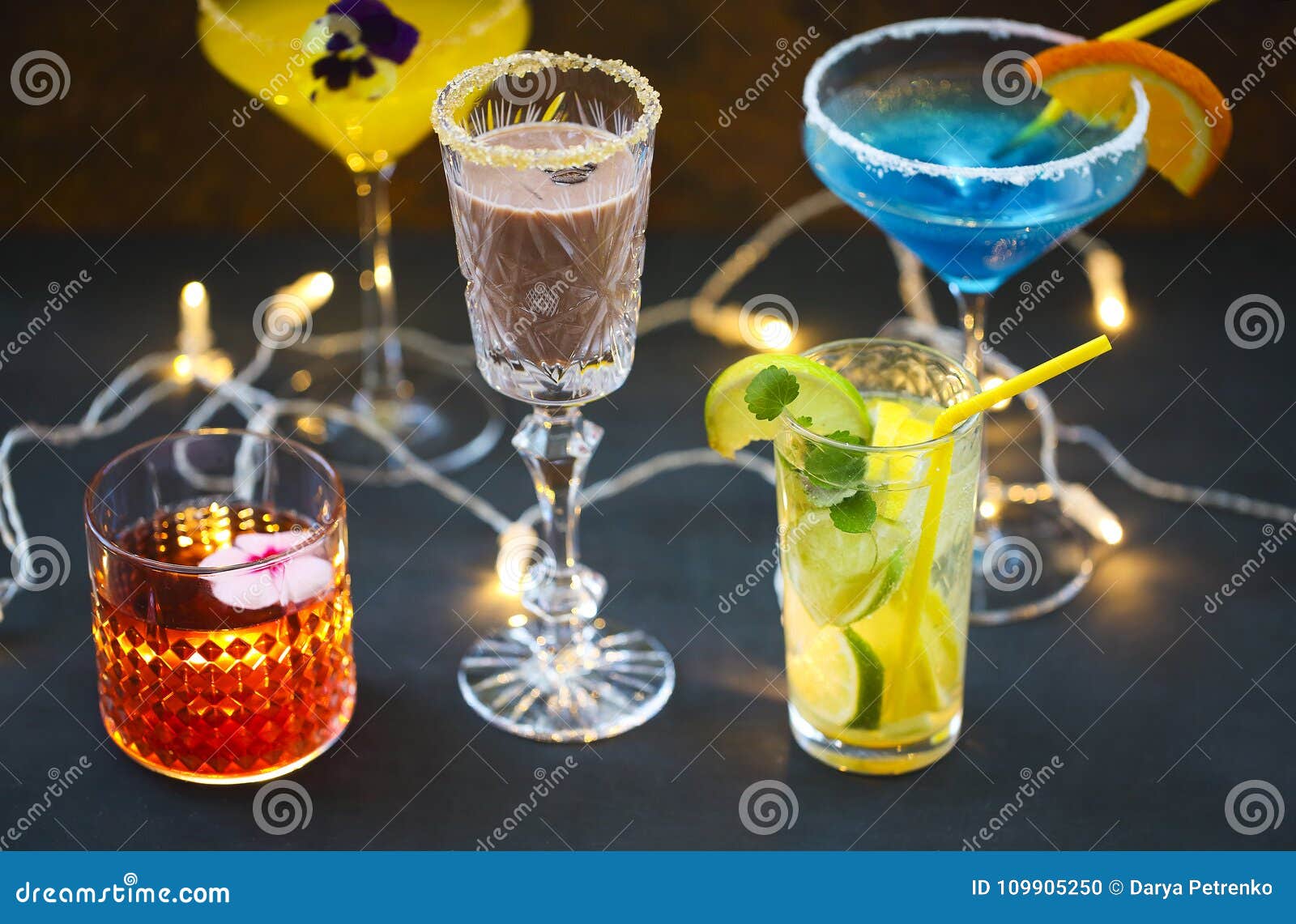 Different Cold Refreshing Cocktails on the Table Stock Photo - Image of ...