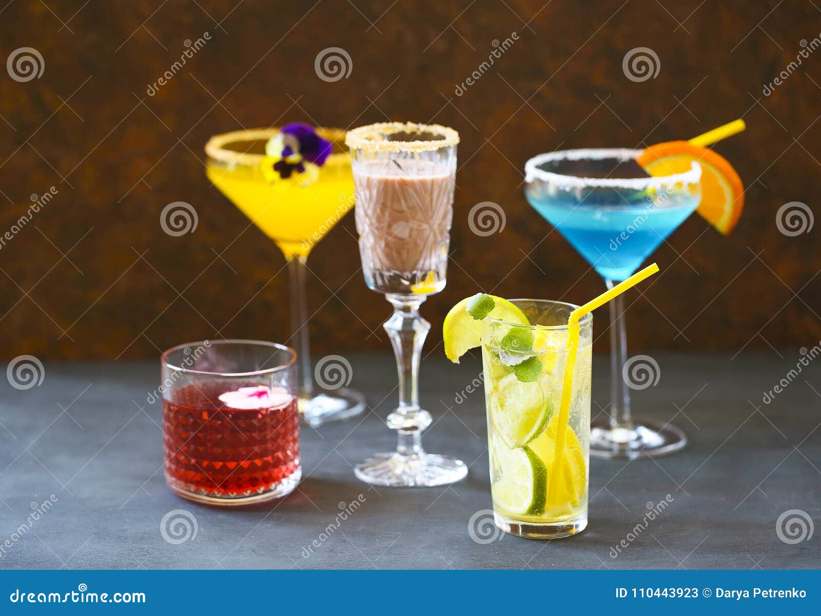 Different Cold Refreshing Cocktails on the Table Stock Image - Image of ...