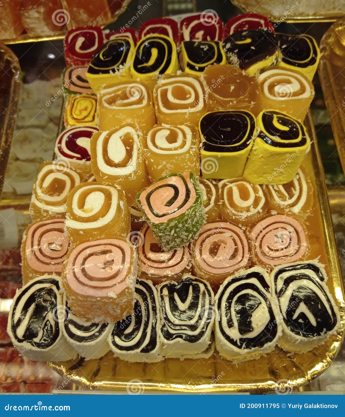 Cakes on the showcase stock image. Image of cuisine - 200911795