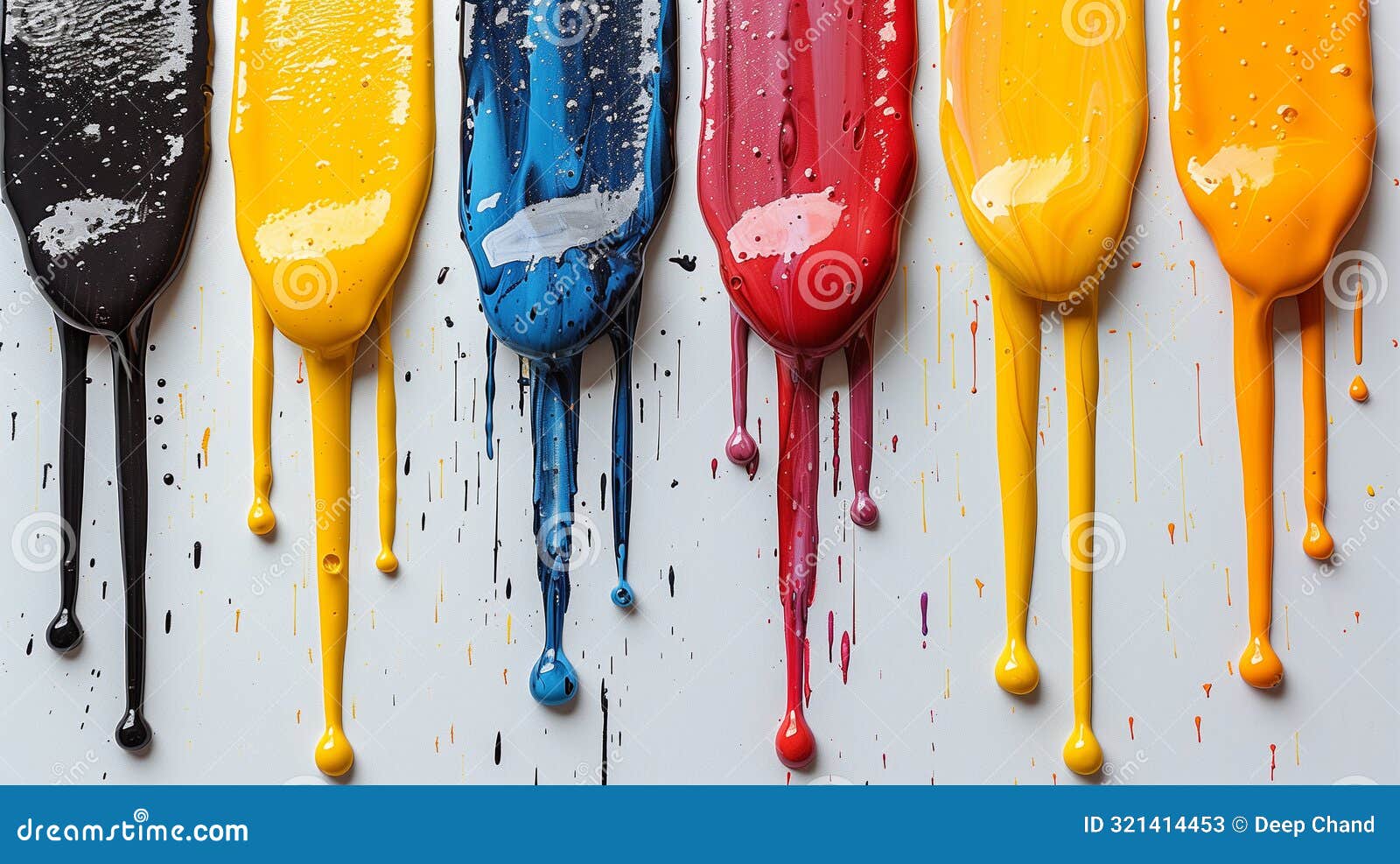 Different Color Acrylic Paint Dripping with Liquid Drops Isolated on ...