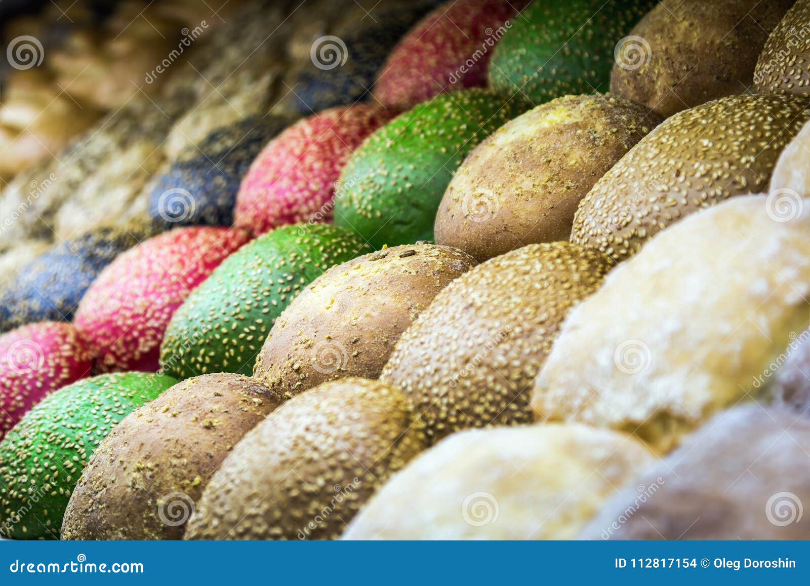 Different Color Buns and Bread on the Counter Stock Photo - Image of ...