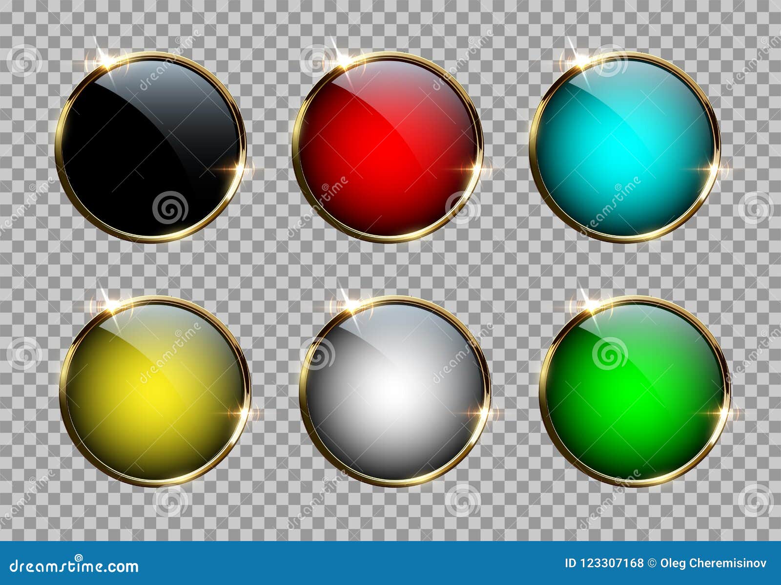 Different Color Buttons with Golden Rings Isolated on Transparent ...