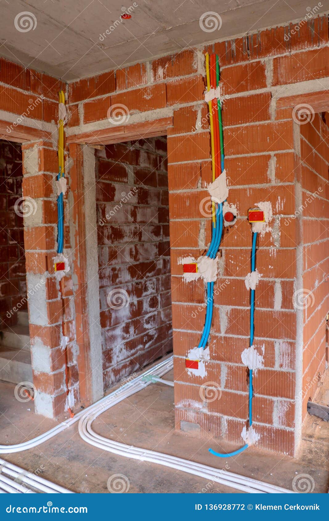 Different Color Electrical Installation in House Stock Photo - Image of ...