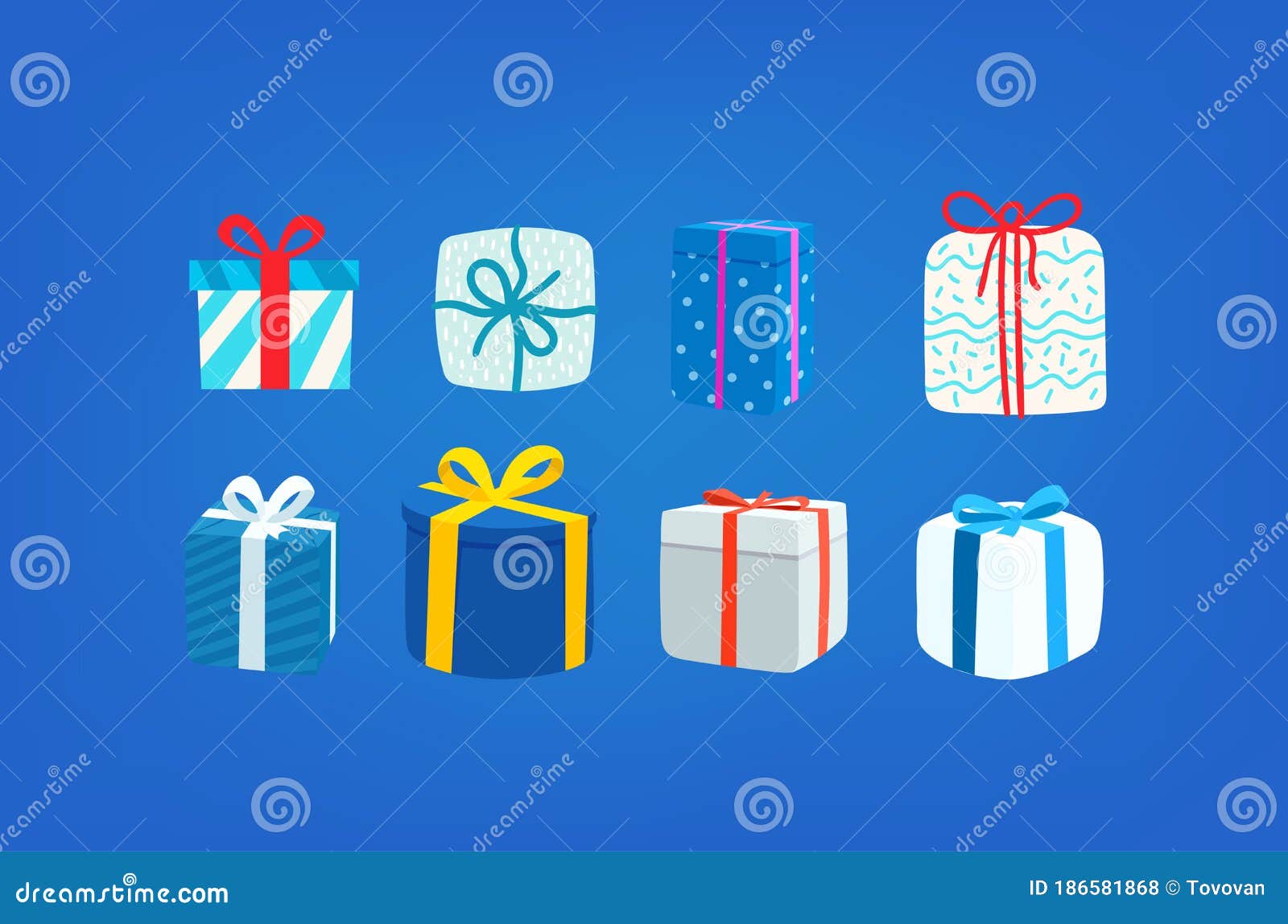 Different Color Gift Boxes Set Isolated on Blue Stock Vector ...