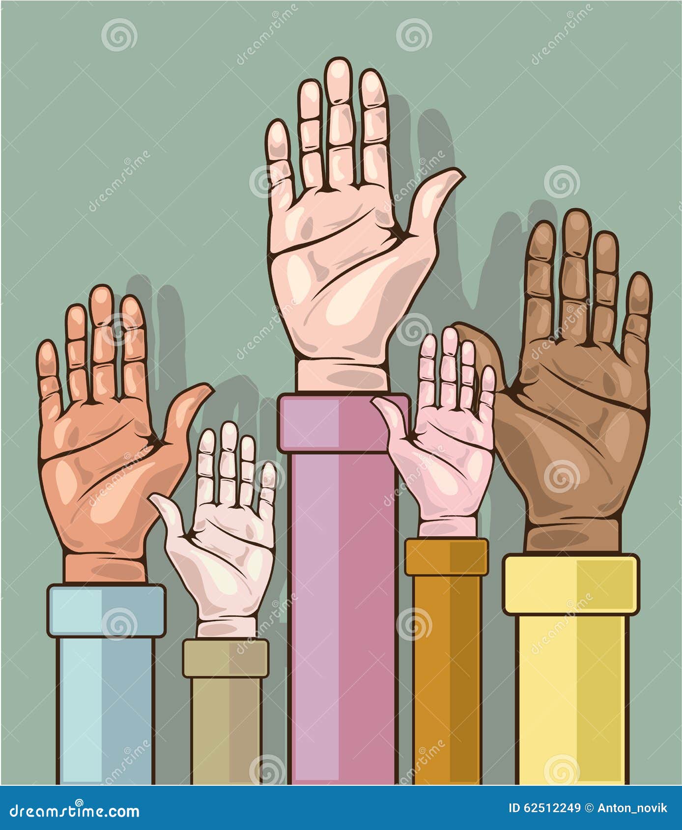 Different Color Hands Lifted Up Vector | CartoonDealer.com #62512249