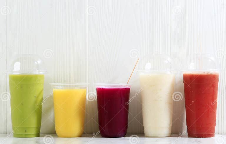 Different Color Juice on Plastic Cup Packaging Stock Image - Image of ...