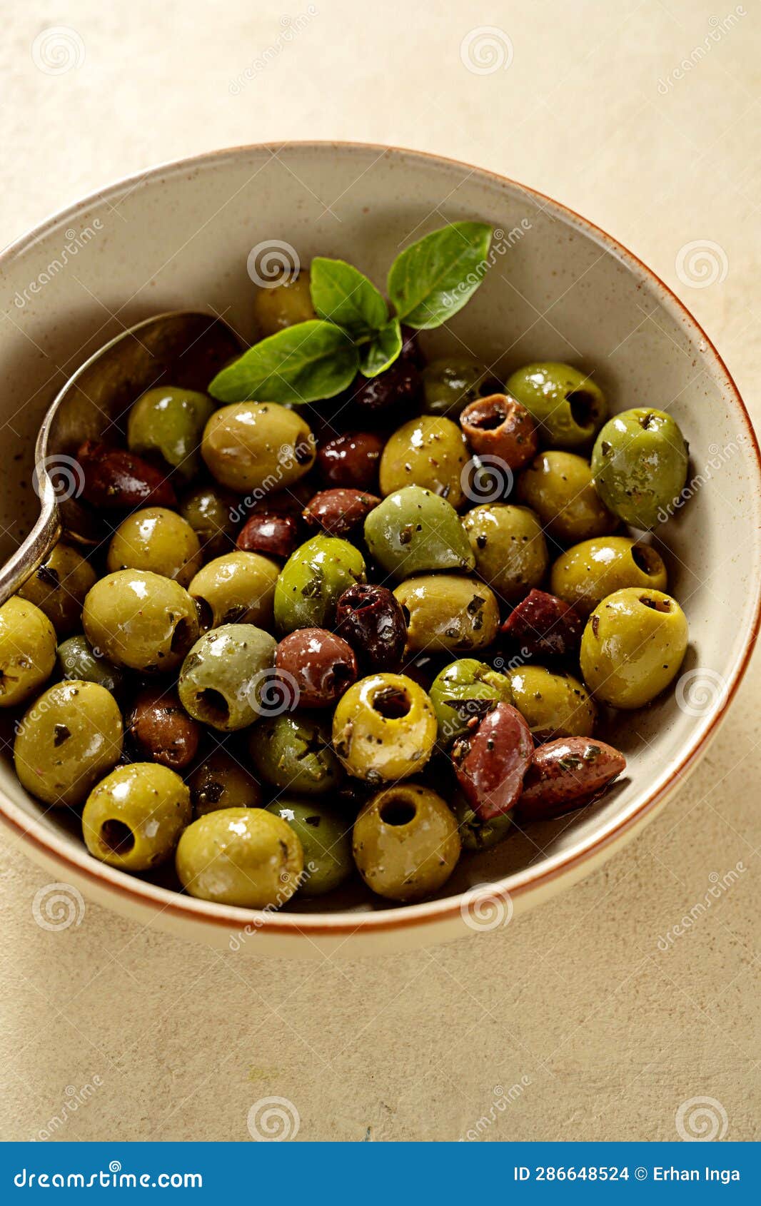 Different Color of Marinated Olives in a Bowl, Top View Stock Photo ...