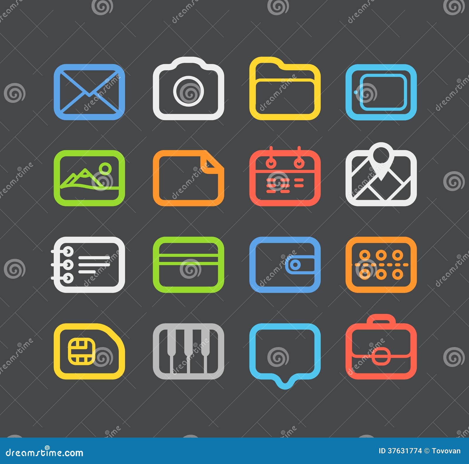 Different Color Web Icons Set Stock Vector - Illustration of folder ...