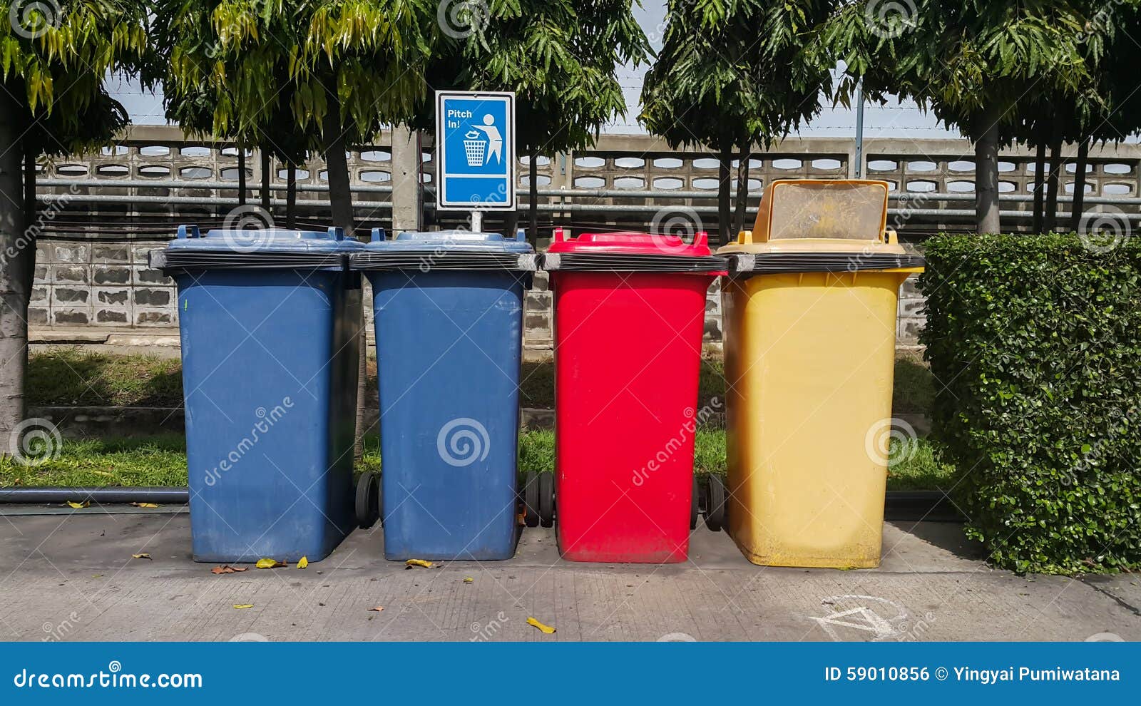 Different Colored Bins for Collection of Materials Stock Photo - Image ...