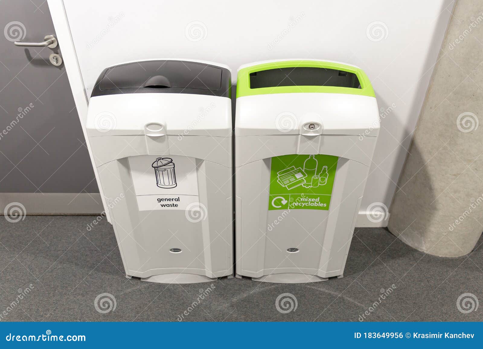 Different Colored Bins for Collection of Recycle Materials Stock Photo ...