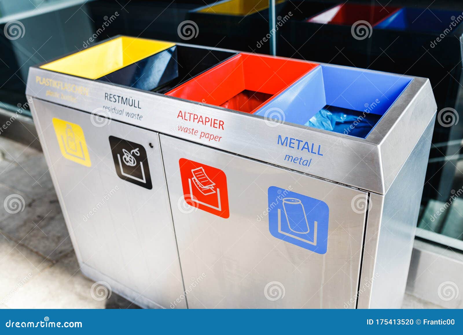 Different Colored Bins for Paper Stock Photo - Image of trash, plastic ...
