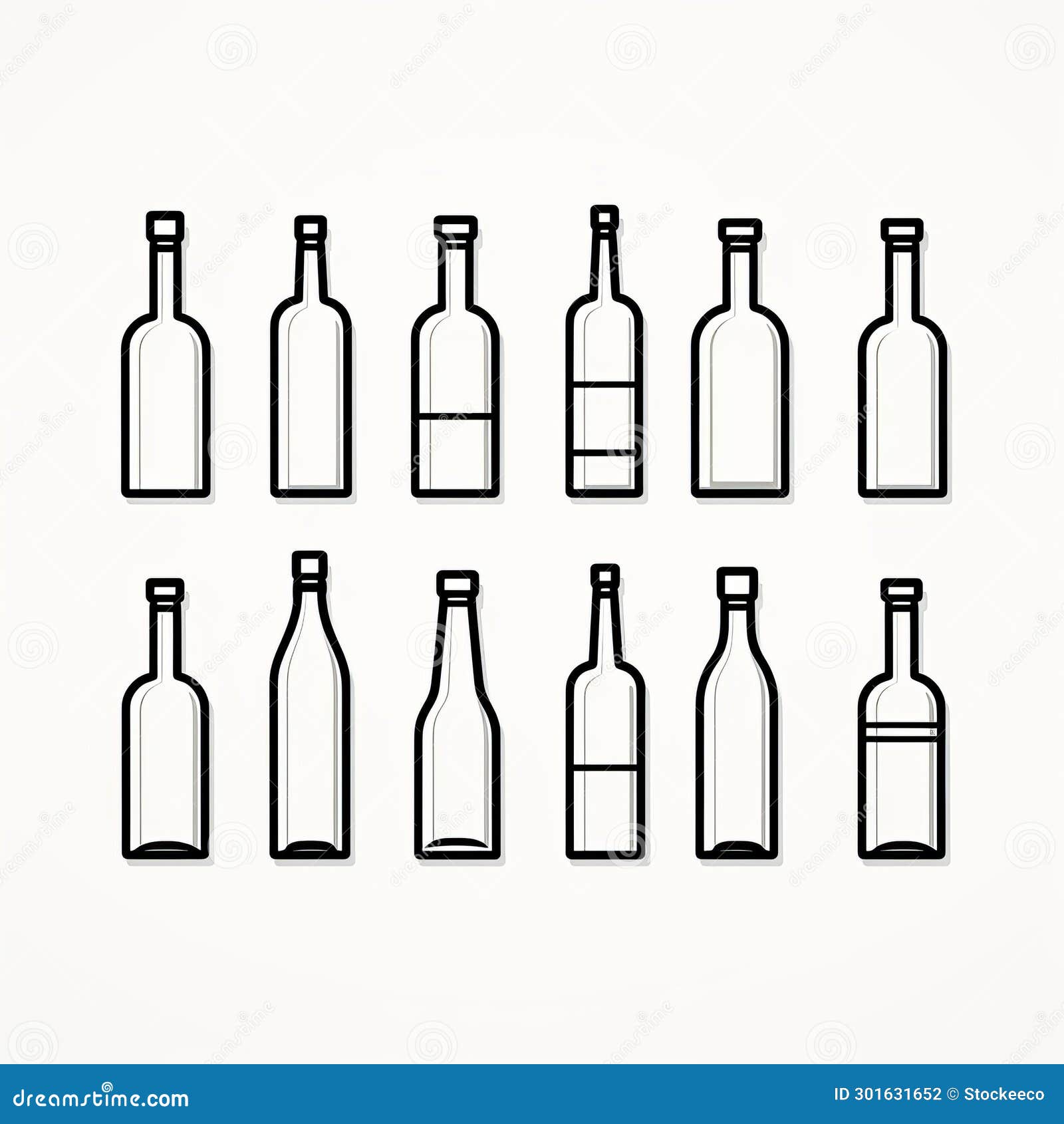 Wine Bottle Icons: Clear and Crisp Lining Illustrations in the Style of ...