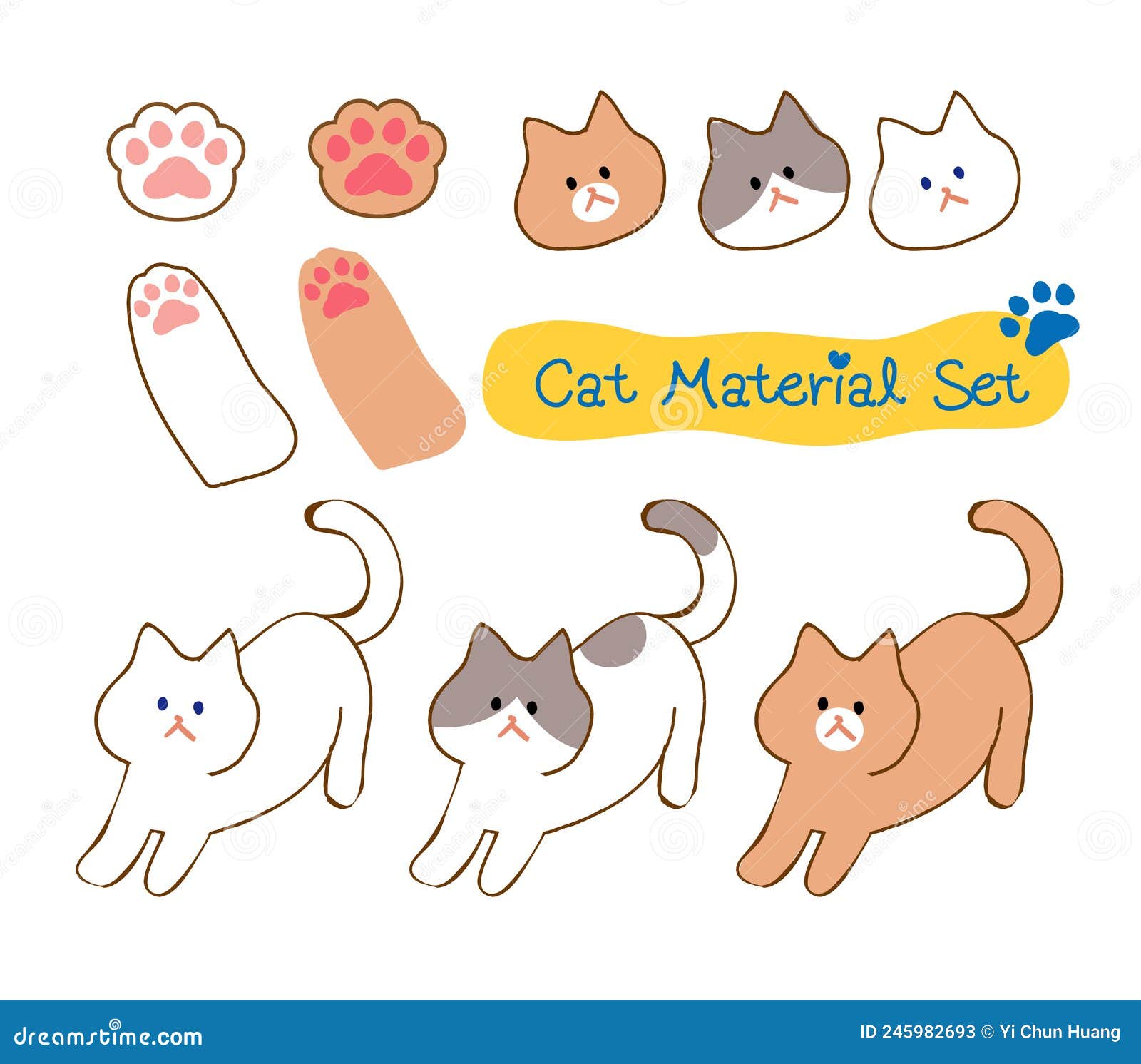 Different Colored Cats And Paws Cartoon Vector | CartoonDealer.com ...