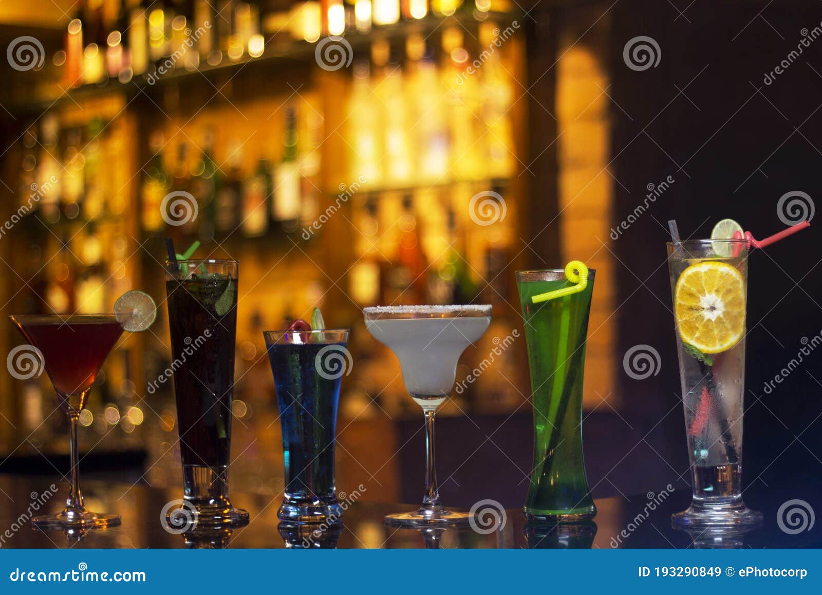 Different Colored Cocktails at a Bar Stock Image - Image of cool, party ...
