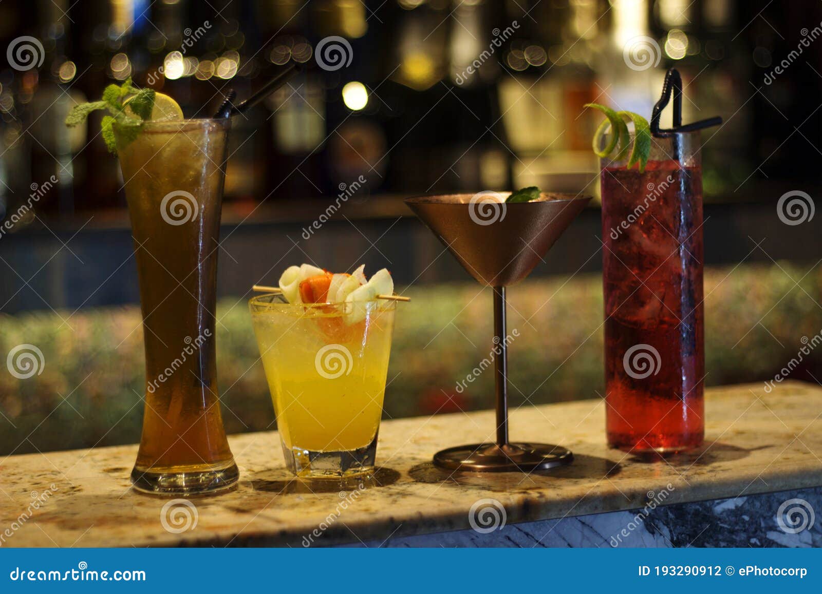 Different Colored Cocktails at a Bar Stock Photo - Image of glass ...