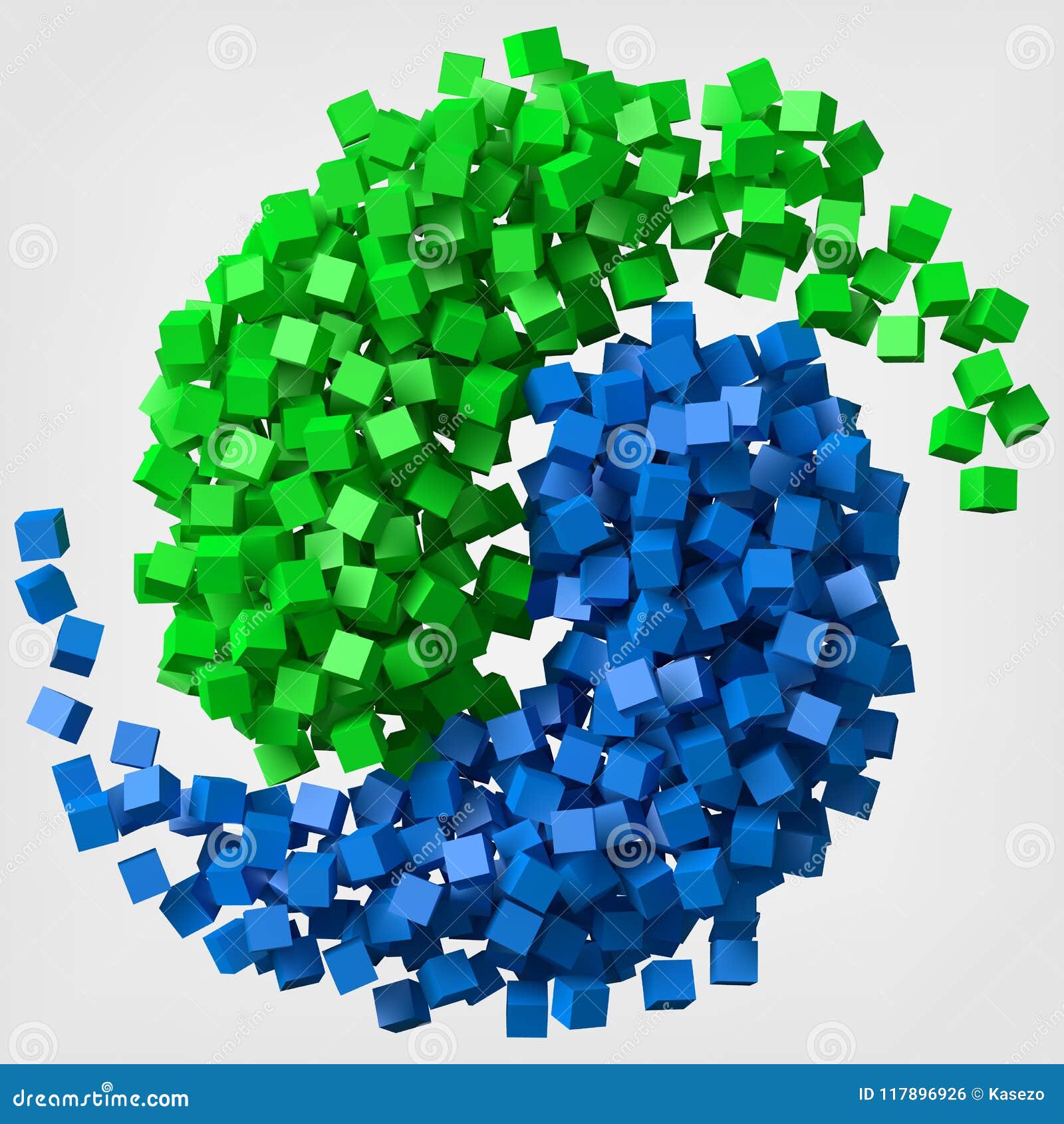 Different Colored Cube Trails Rotating As Ying and Yang Symbol. 3d ...