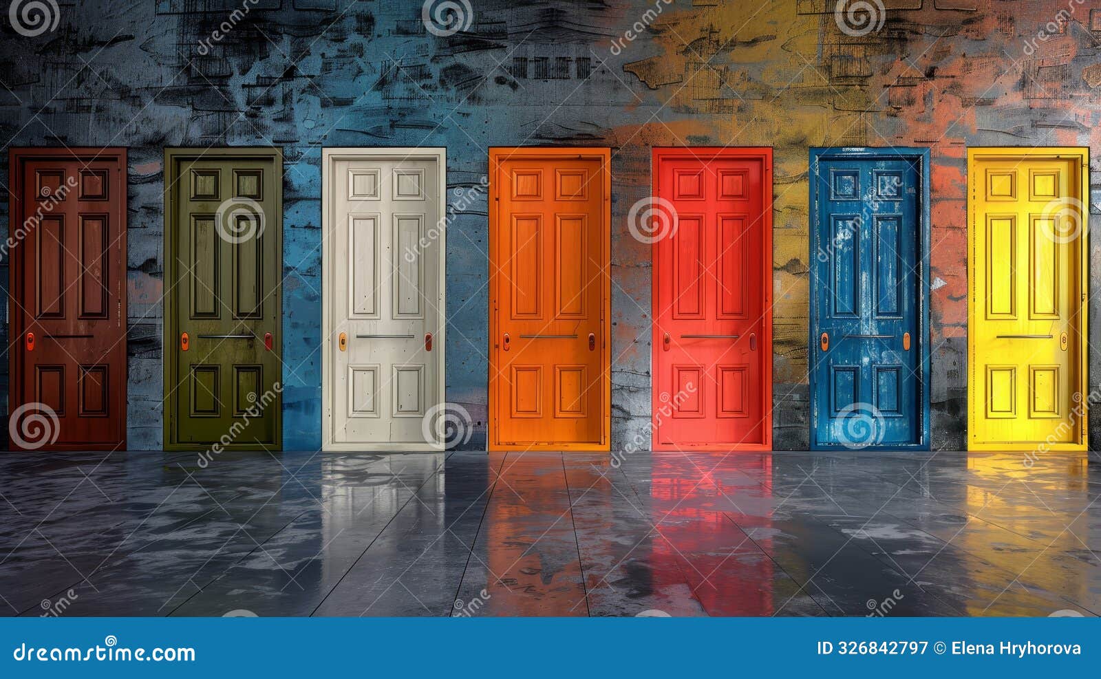 Different Colored Doors in a Row on a Wall, Symbolizing Diversity ...