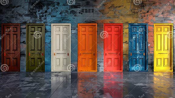 Different Colored Doors in a Row on a Wall, Symbolizing Diversity ...