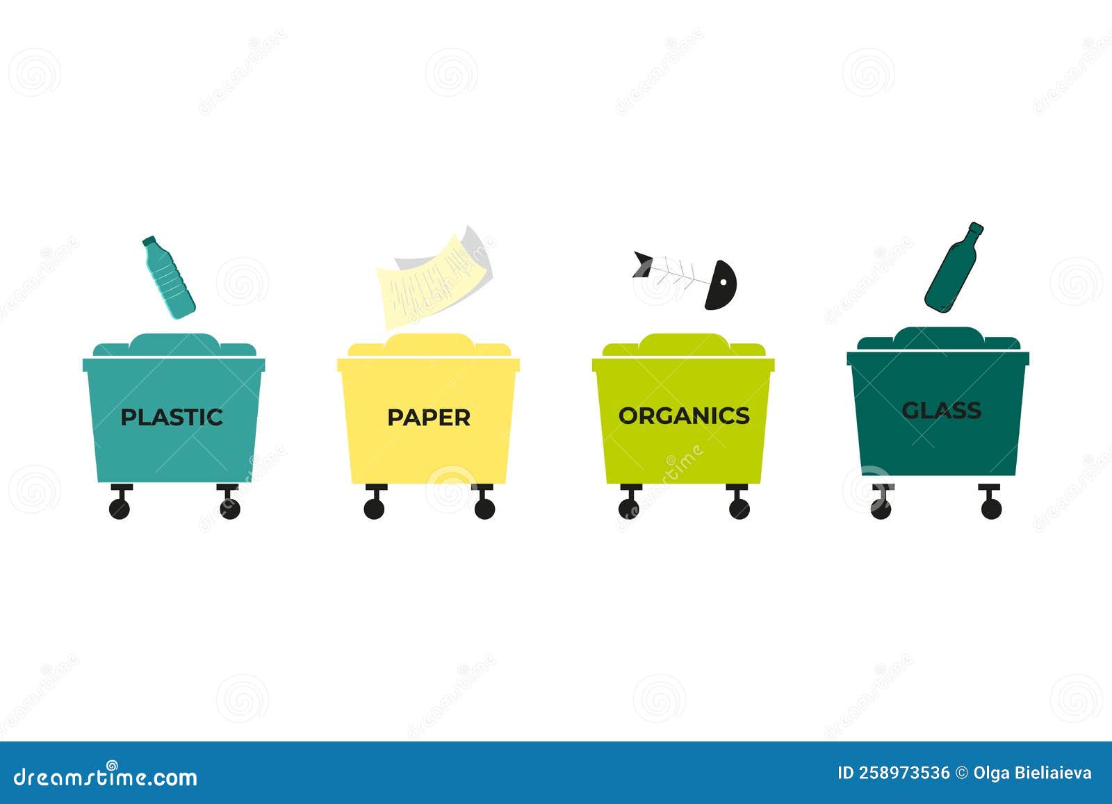 Different Colored Garbage Sorting Set Stock Vector - Illustration of ...