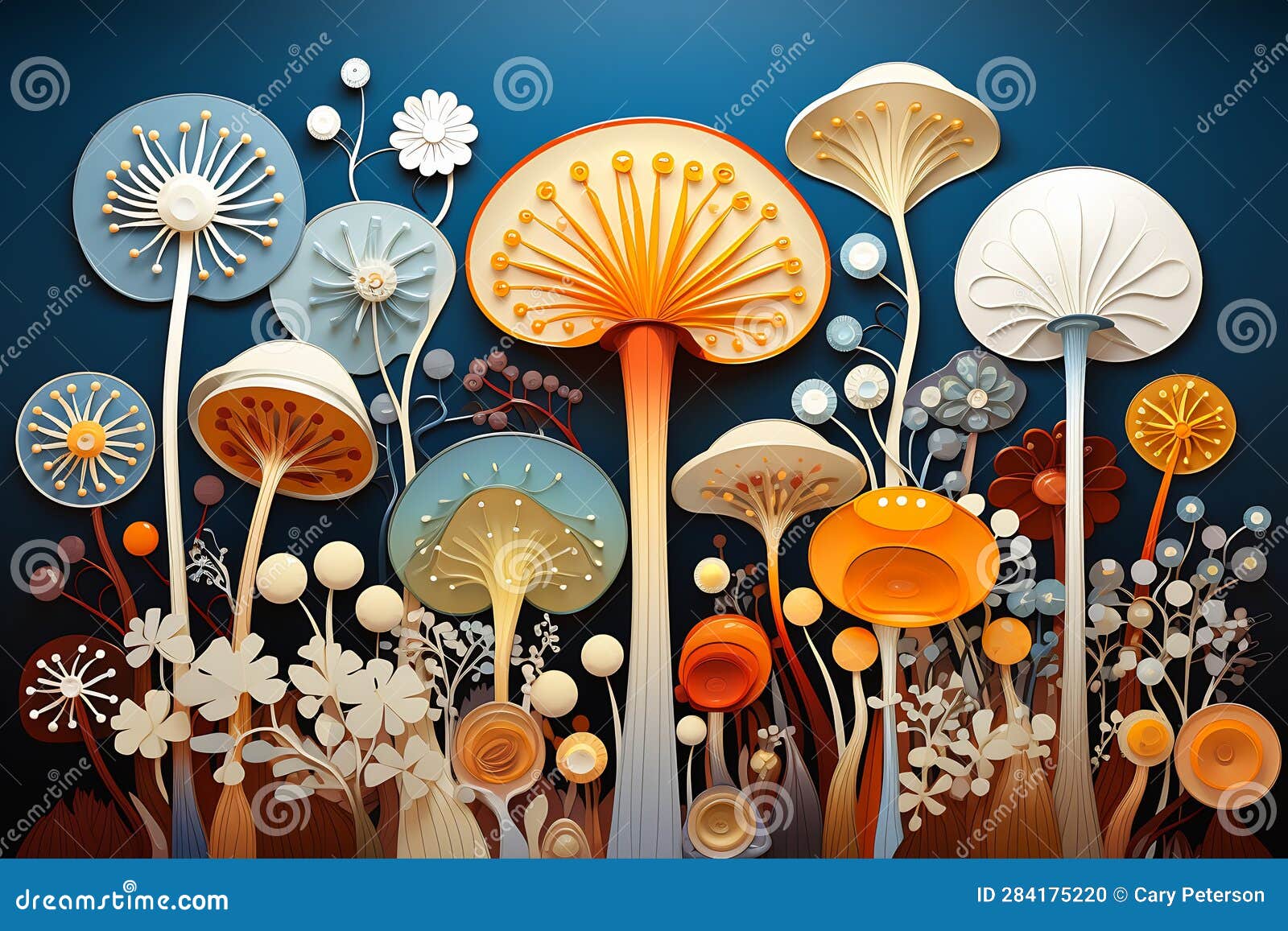 Different Colored Mushrooms in a Field Stock Illustration ...