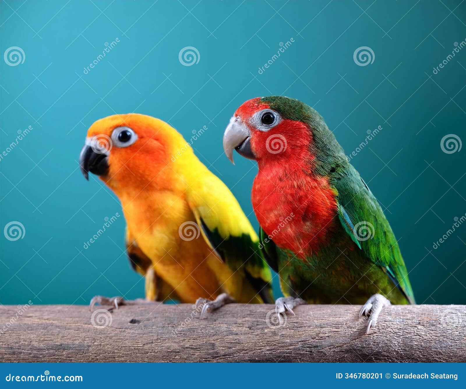 Different Colored Parrots on a Branch Stock Illustration - Illustration ...