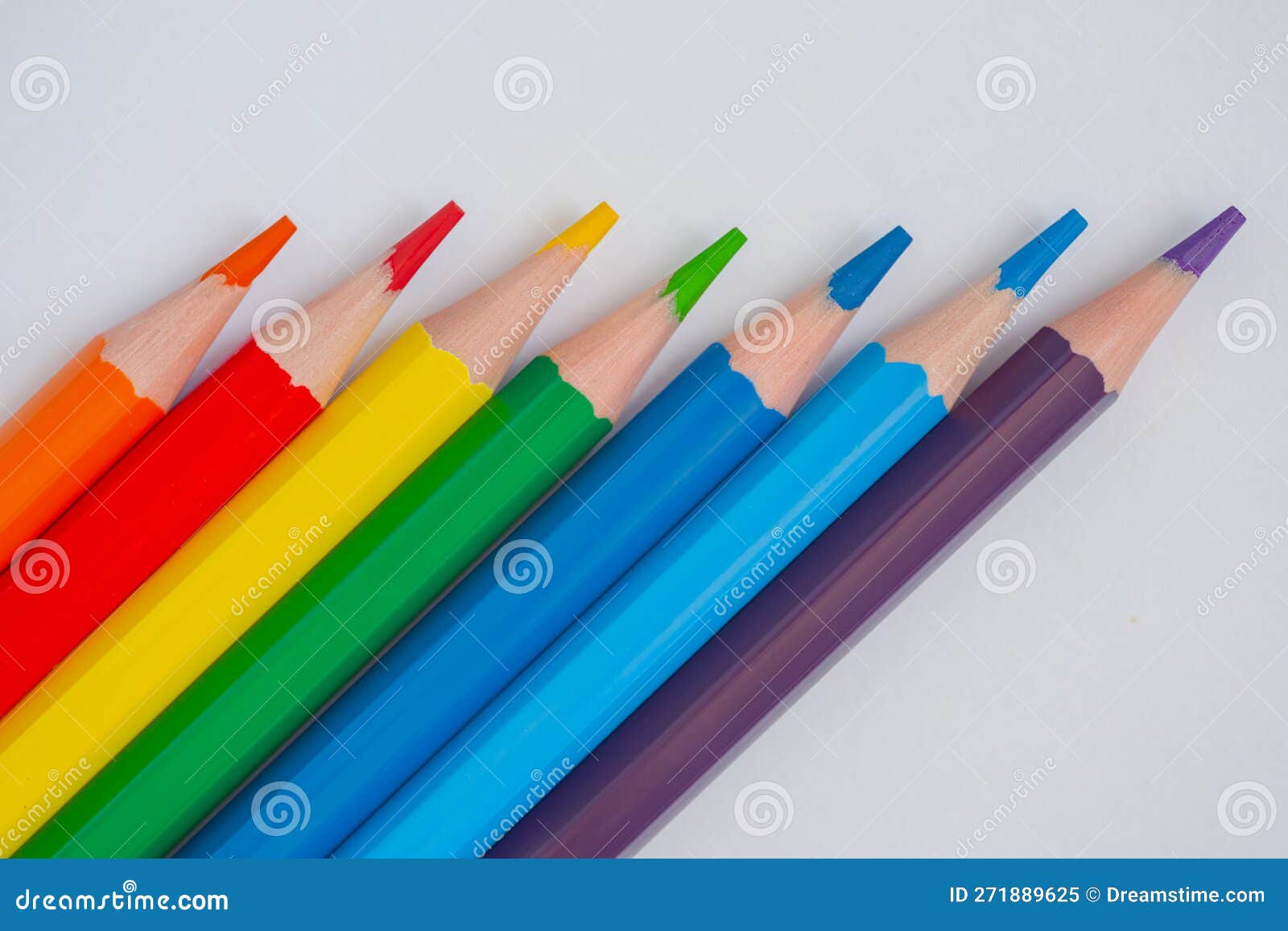 Different Colored Pencils on White Surface, Background - Close Up, Top ...