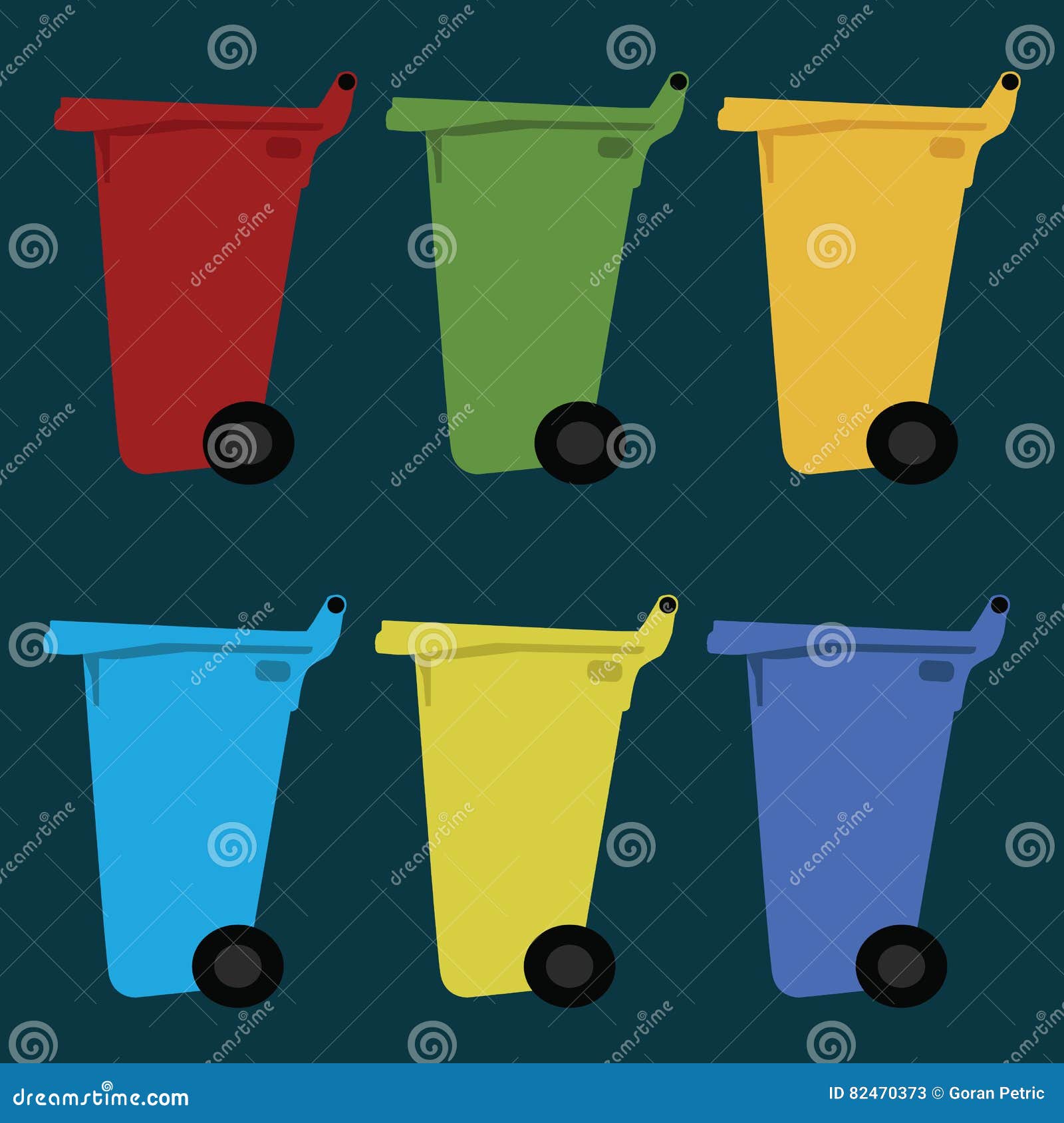 Different Colored Recycle Waste Bins Vector Illustration with Trash ...