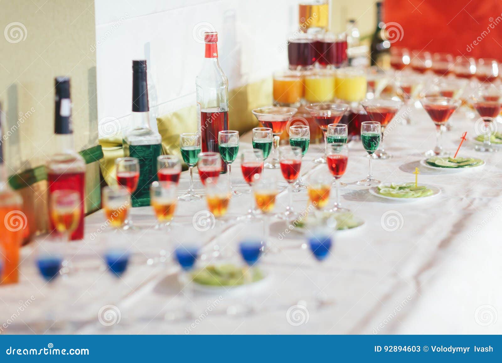 Different Colored Shots Stand on the Table with Alcohol Stock Image ...