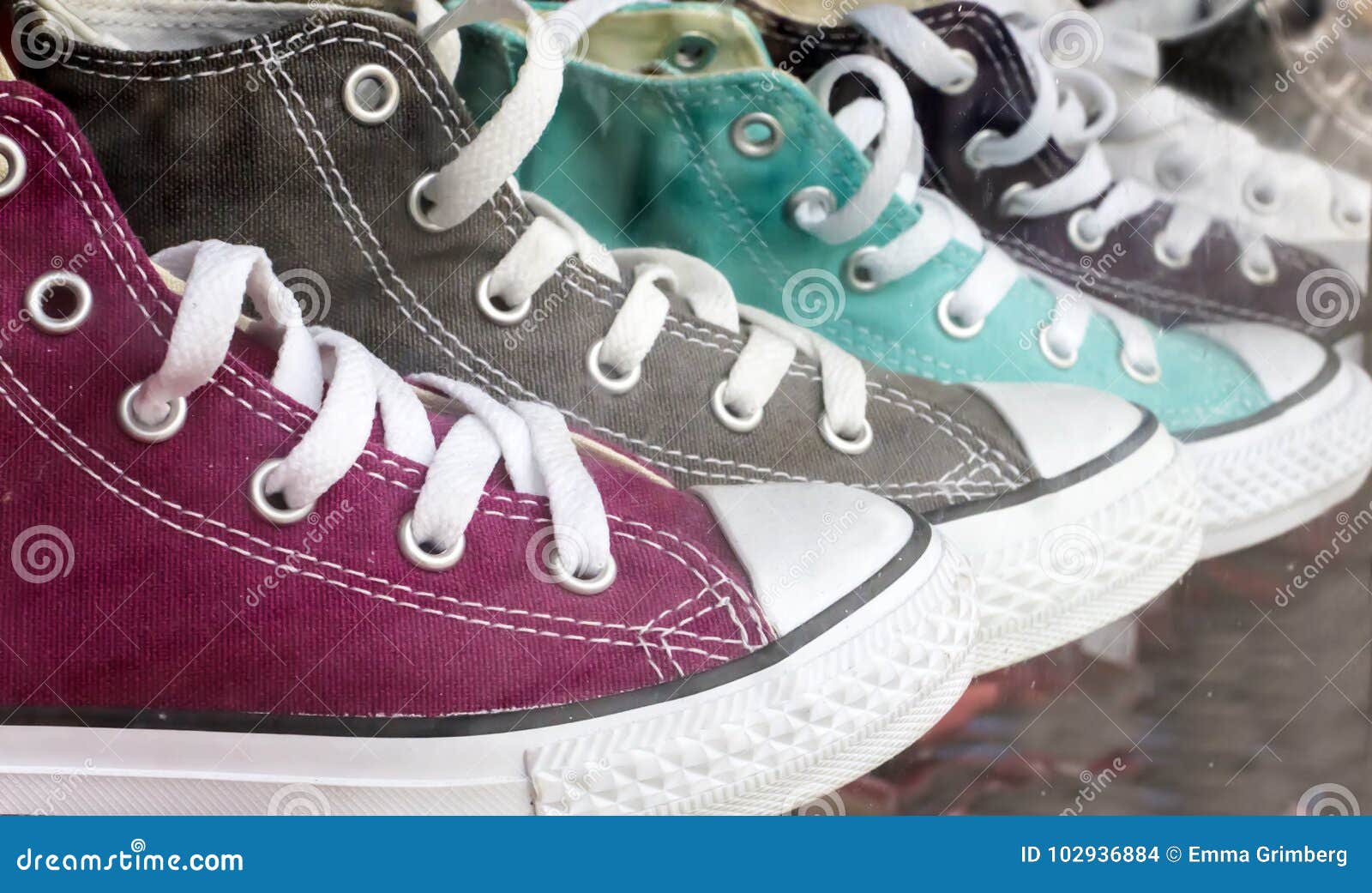 Different Colored Sneakers in Line Stock Photo - Image of casual, sole ...