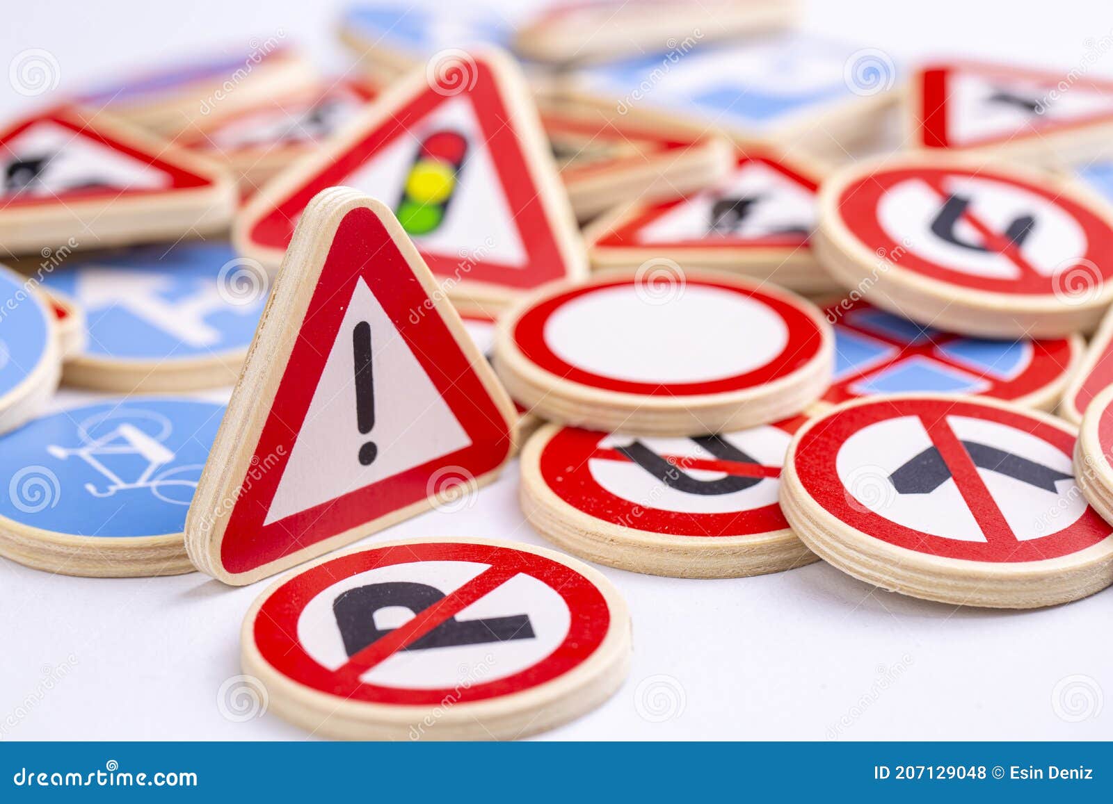 Different Colored Traffic Signs on the White Background Stock Photo ...