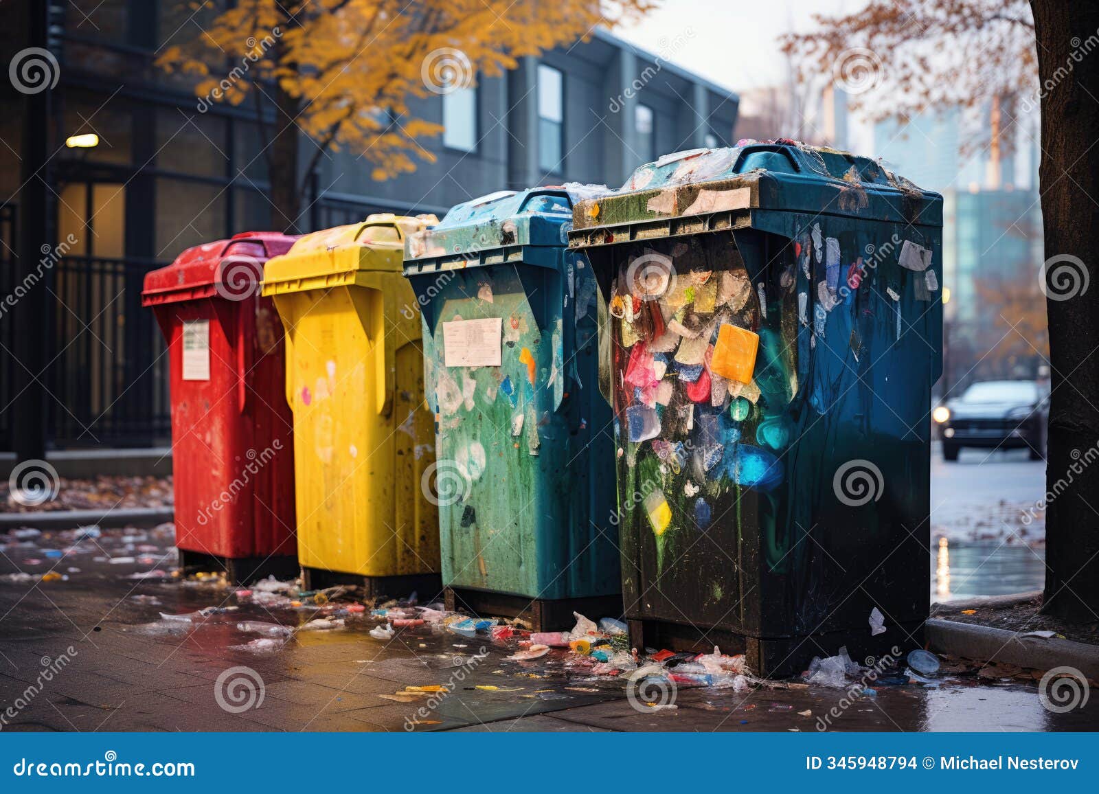 Different Colored Trash Cans for Sort, Separate Trash Stock Photo ...