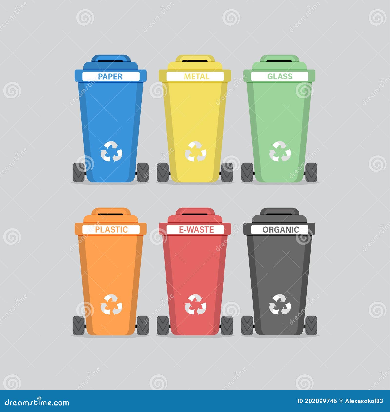 Different Colored Trash Cans. Sorting Waste for Recycling Stock Vector ...