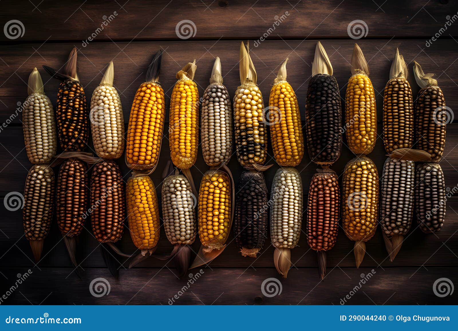 Different, Colored Varieties of Corn on a Wooden Background, Top View ...
