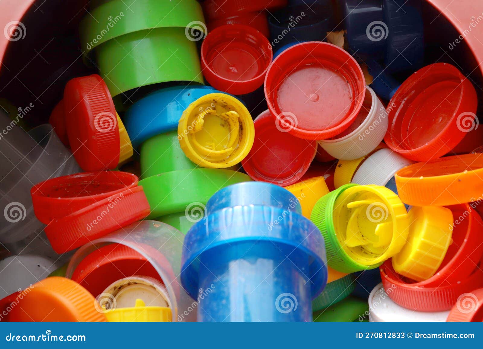 Different Colorful Bottle Caps, Closeup. Plastic Recycling Stock Image ...