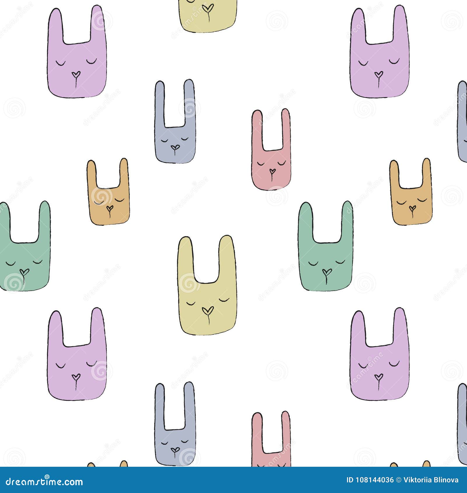 Seamless Hand Drawn Bunny Pattern Stock Vector - Illustration of ...