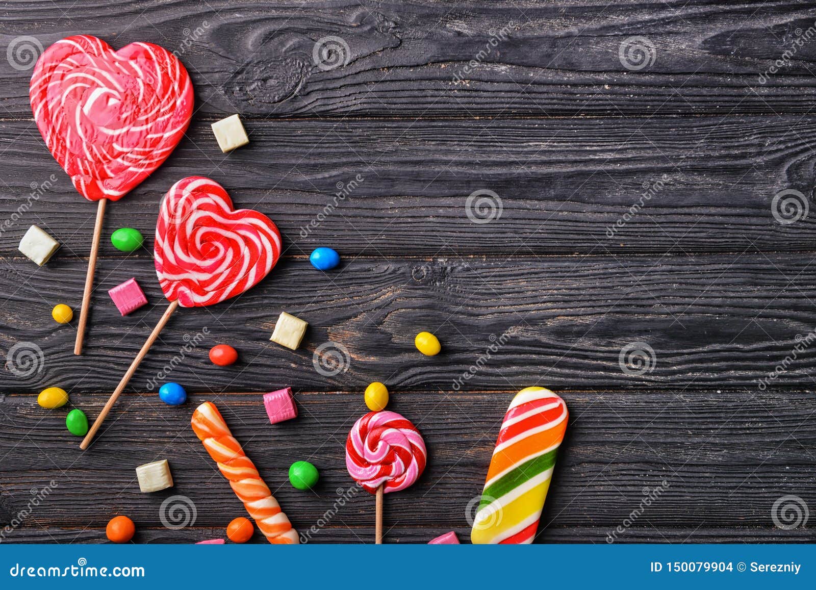 Different Colorful Candies on Wooden Background Stock Photo - Image of ...