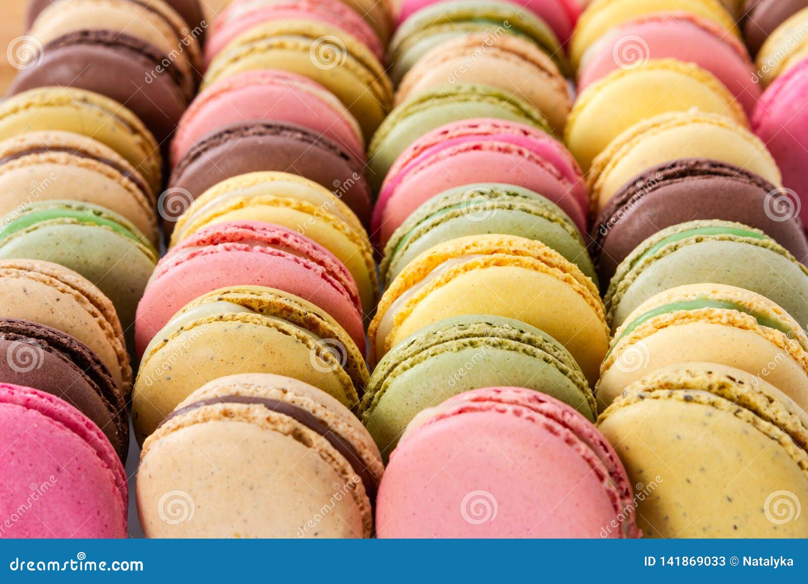 Different Colorful French Macaroons in a Rows Stock Image - Image of ...