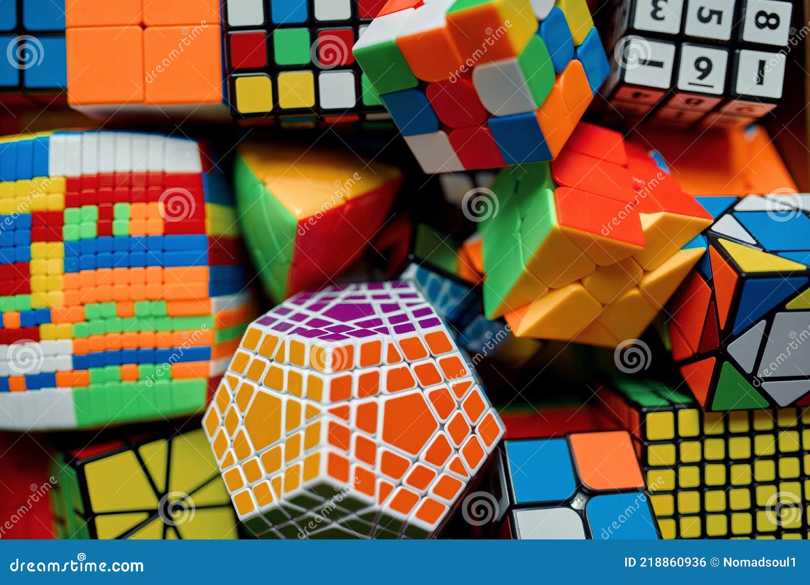 Different Colorful Puzzle Cubes, Closeup View Editorial Photo - Image ...