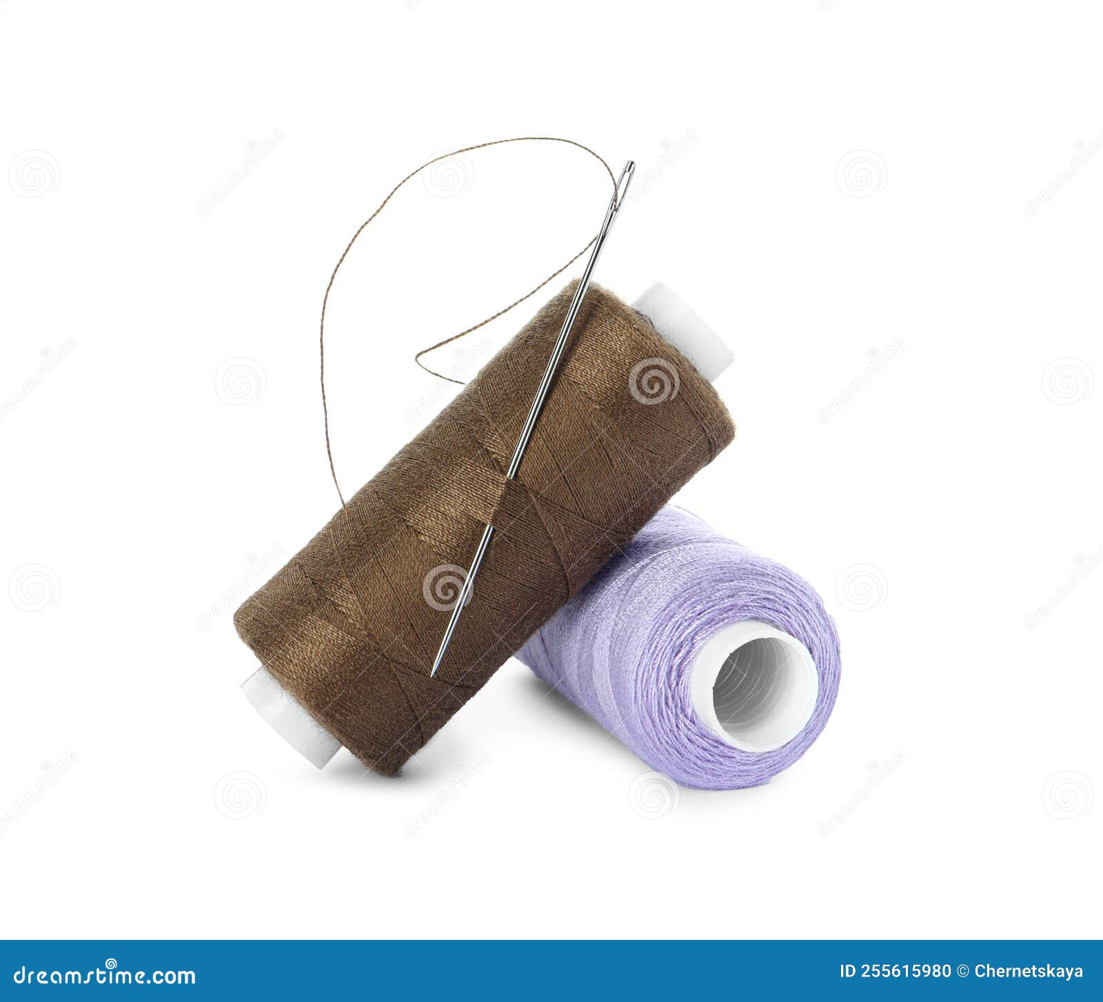 Different Colorful Sewing Threads and Needle on White Background Stock ...