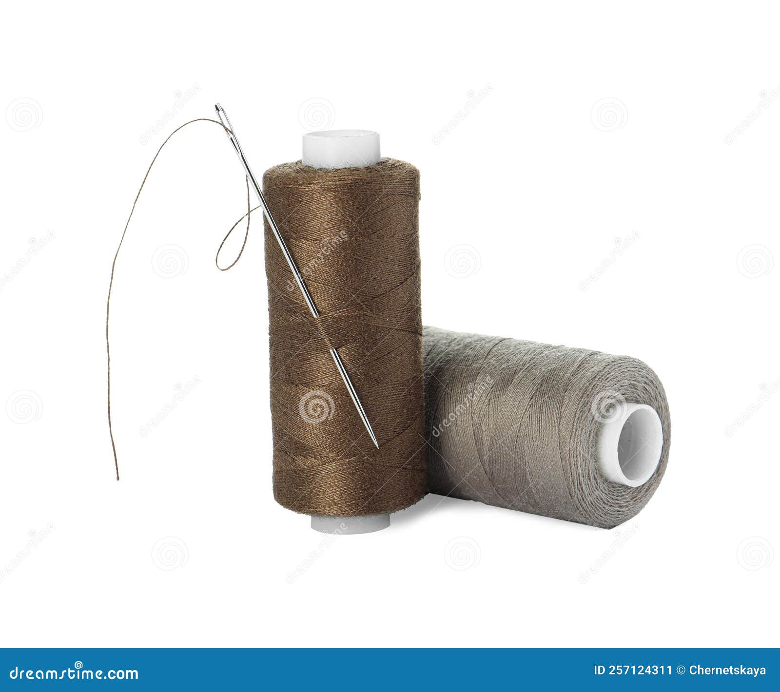 Different Colorful Sewing Threads and Needle on White Background Stock ...