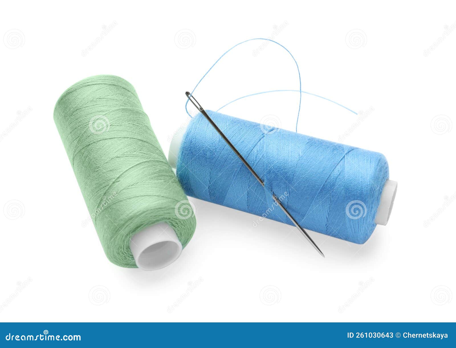 Different Colorful Sewing Threads with Needle on White Background Stock ...