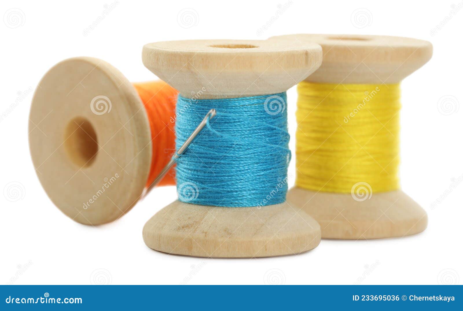 Different Colorful Sewing Threads with Needle on White Background ...