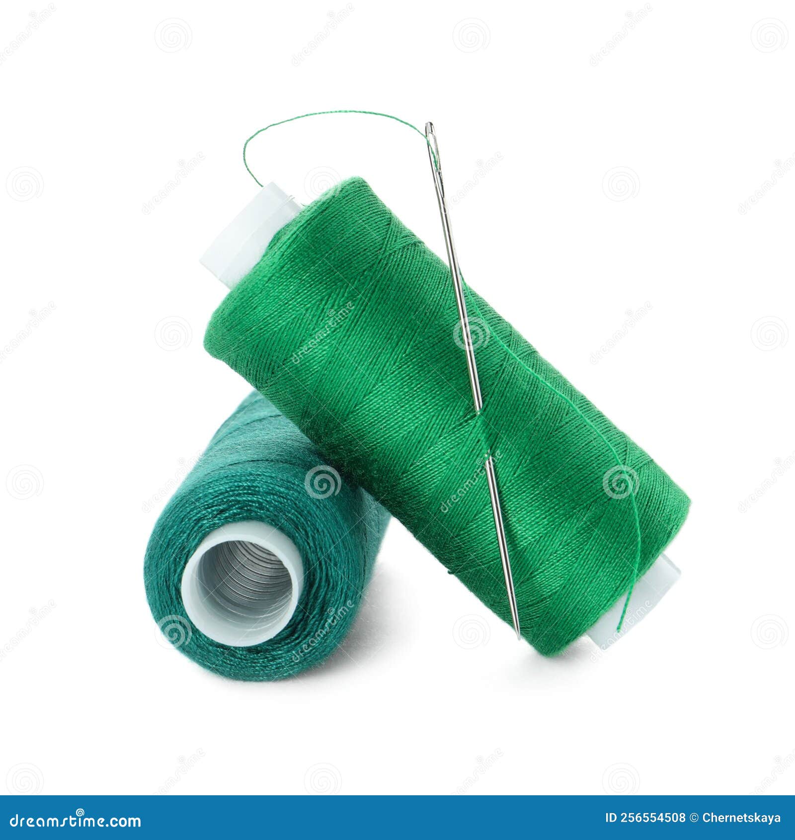 Different Colorful Sewing Threads and Needle on White Background Stock ...