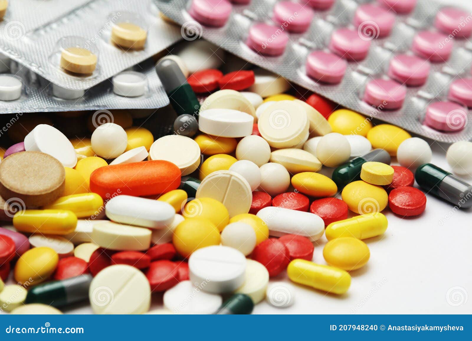 Different Colorful Tablets at White Background Stock Photo - Image of ...